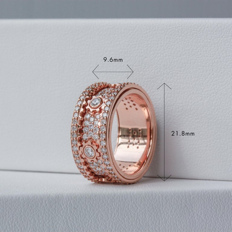 Diamond Interactive Gear Ring in 18K Rose Gold with 2.16ct Natural VVS ...