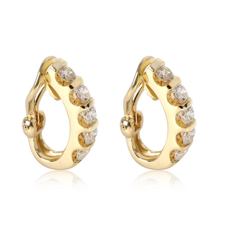 Diamond J Hoop Earrings in 18k Yellow Gold 1.5 CTW For Sale at 1stDibs