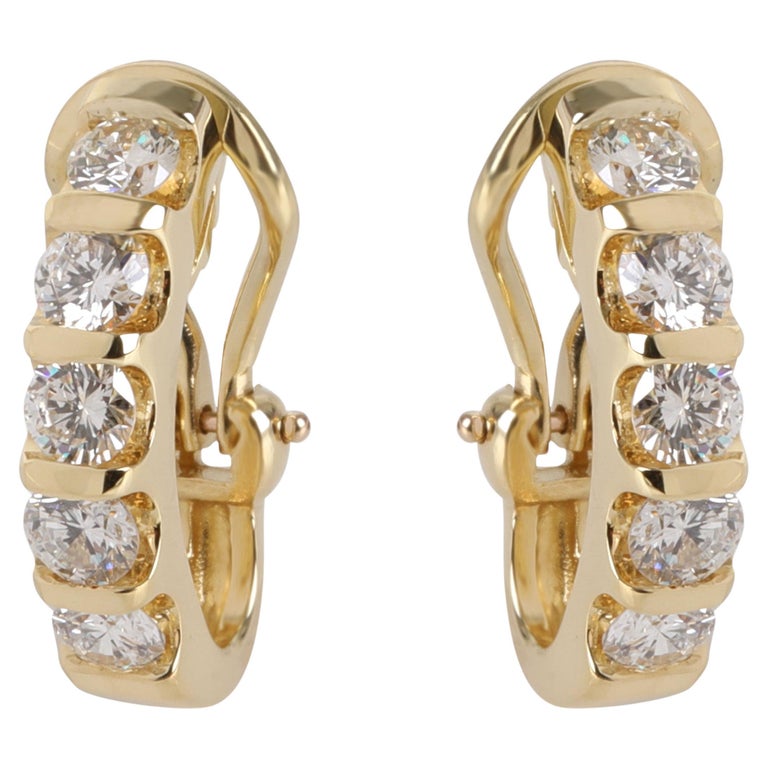 Diamond J Hoop Earrings in 18k Yellow Gold 1.5 CTW For Sale at 1stDibs