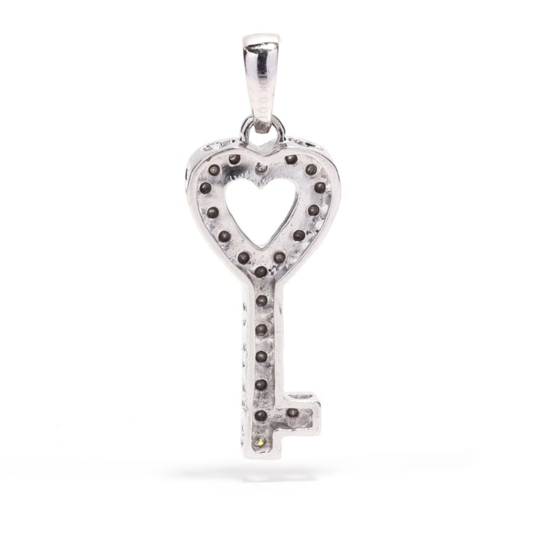 Diamond Key Charm, 10K White Gold Love Heart Key Charm For Sale at 1stDibs
