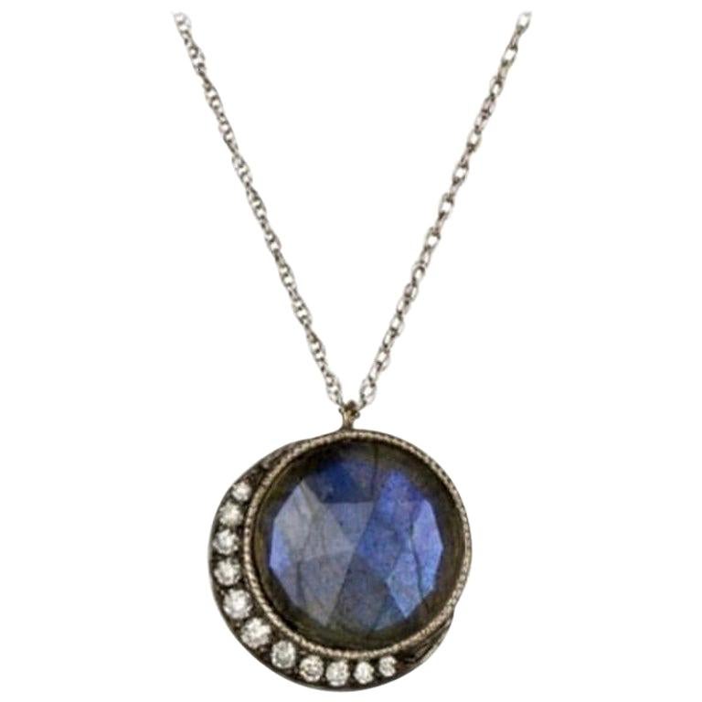 Diamond Labradorite Blue Full Moon Necklace White Gold at 1stDibs