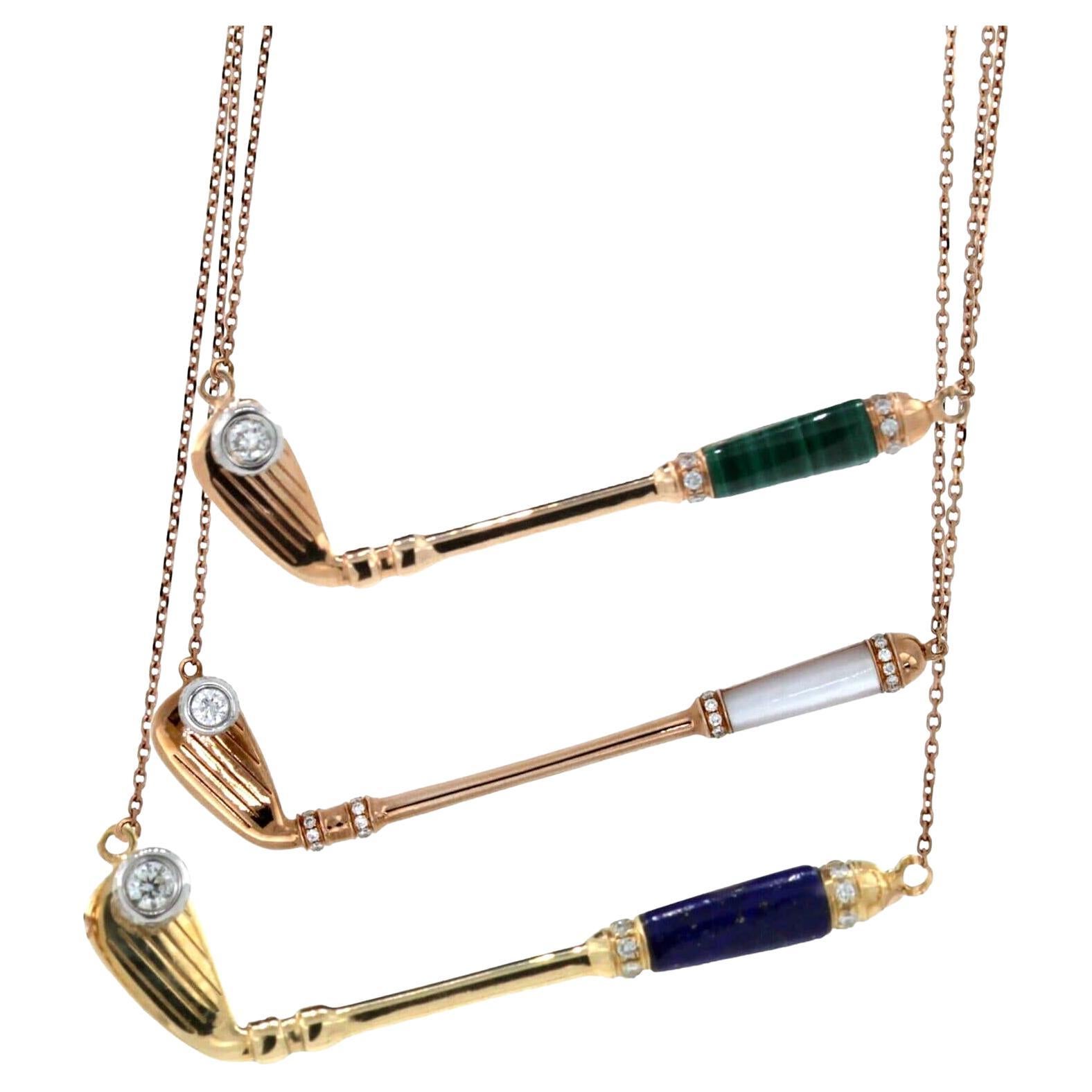 Diamond Blue Lapis Lazuli Golf Club Birdie Charm 18 Yellow Gold ...