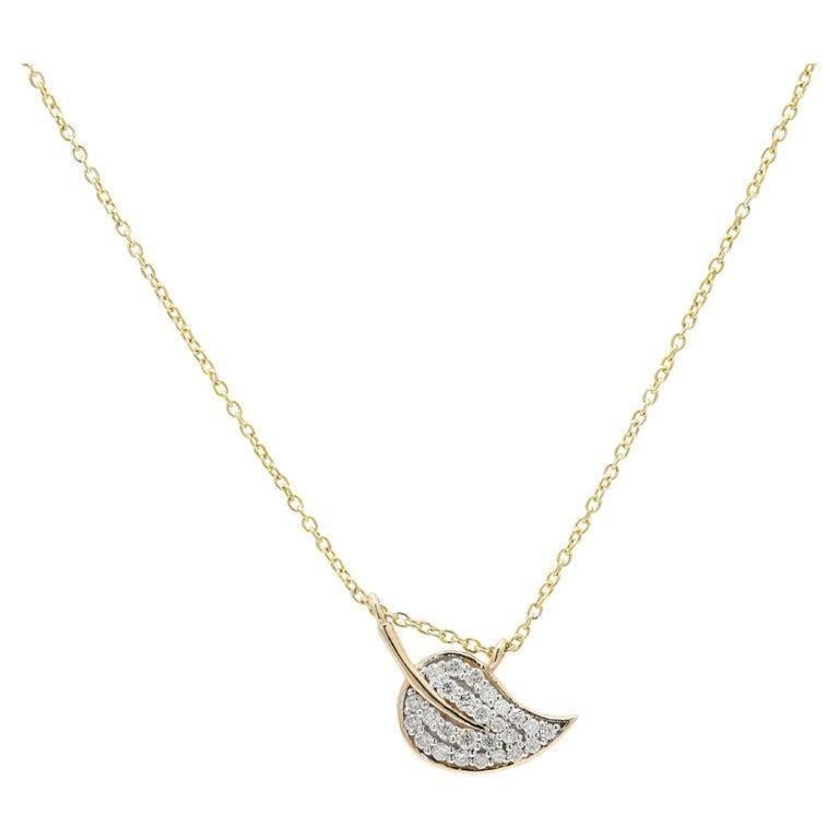 Diamond Leaf Chain Necklace in 14k Yellow Gold Unique Jewellery Gift ...