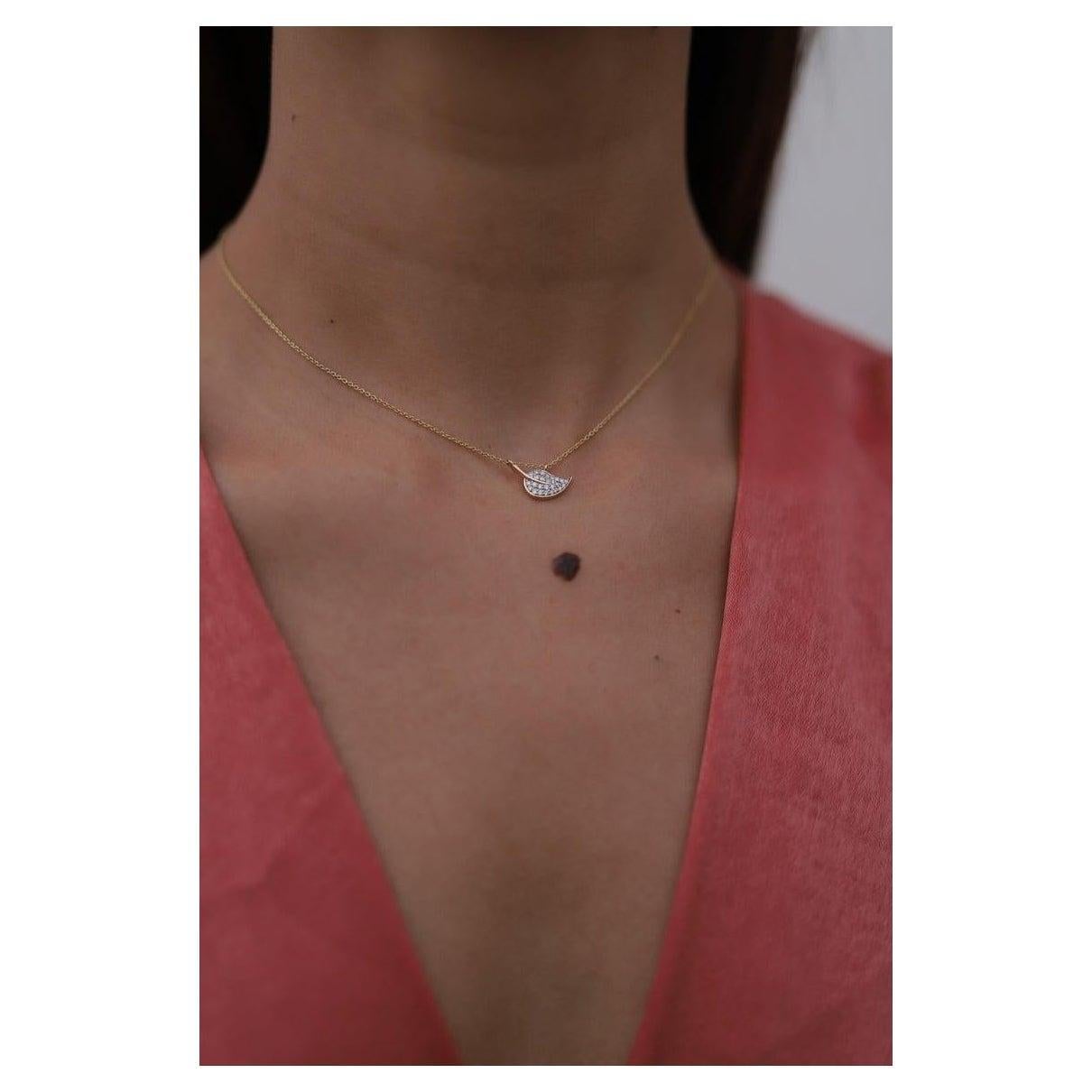 Diamond Leaf Chain Necklace in 14k Yellow Gold Unique Jewellery Gift ...