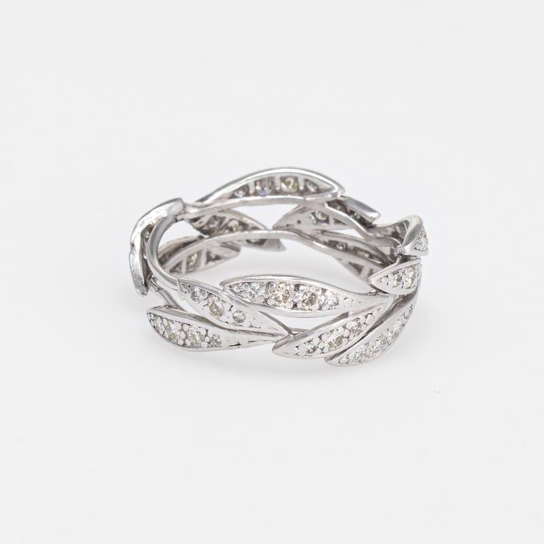 Diamond Leaf Eternity Ring Platinum Band Vintage Fine Jewelry Estate at ...