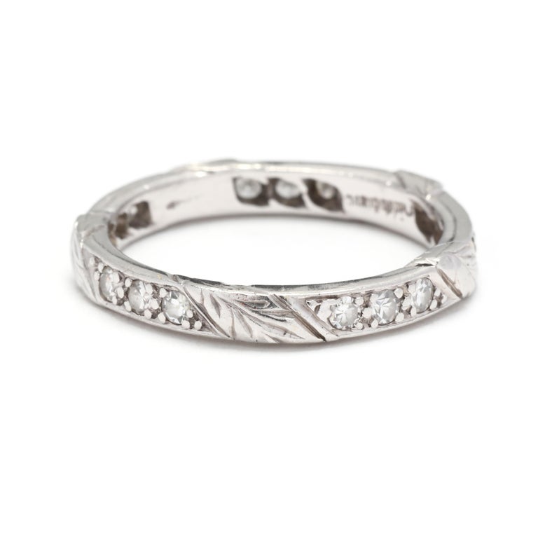 Diamond Leaf Eternity Wedding Band Ring, Platinum, Ring For Sale at 1stDibs