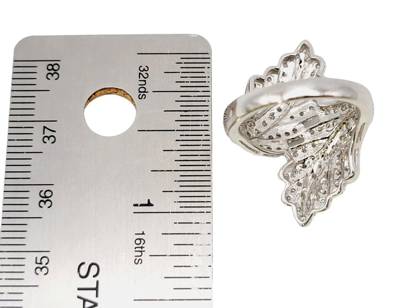 Diamond Leaf Motif Bypass Cocktail Ring in 14 Karat White Gold Long ...