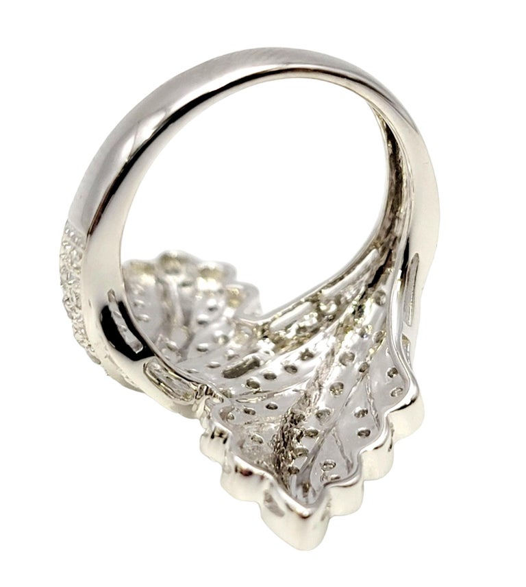 Diamond Leaf Motif Bypass Cocktail Ring in 14 Karat White Gold Long ...