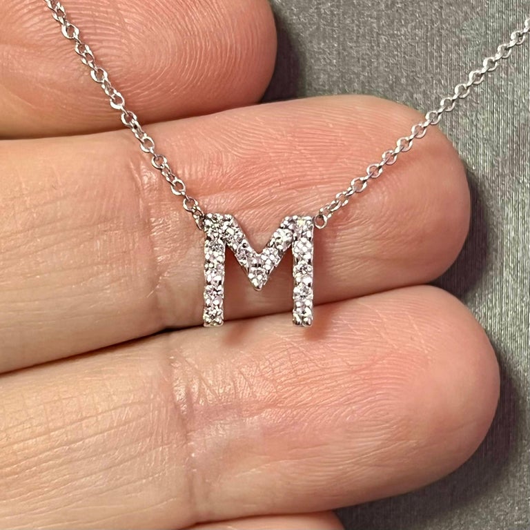 Diamond Letter "M" Pendant Necklace 14k Gold 0.19 TCW Certified For ...