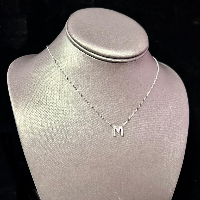 Diamond Letter "M" Pendant Necklace 14k Gold 0.19 TCW Certified For ...