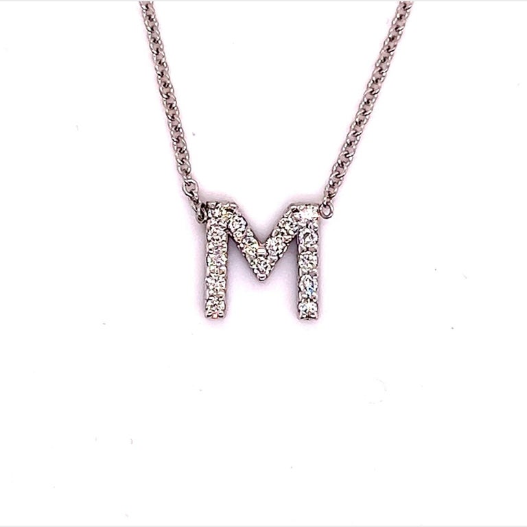 Diamond Letter "M" Pendant Necklace 14k Gold 0.19 TCW Certified For ...
