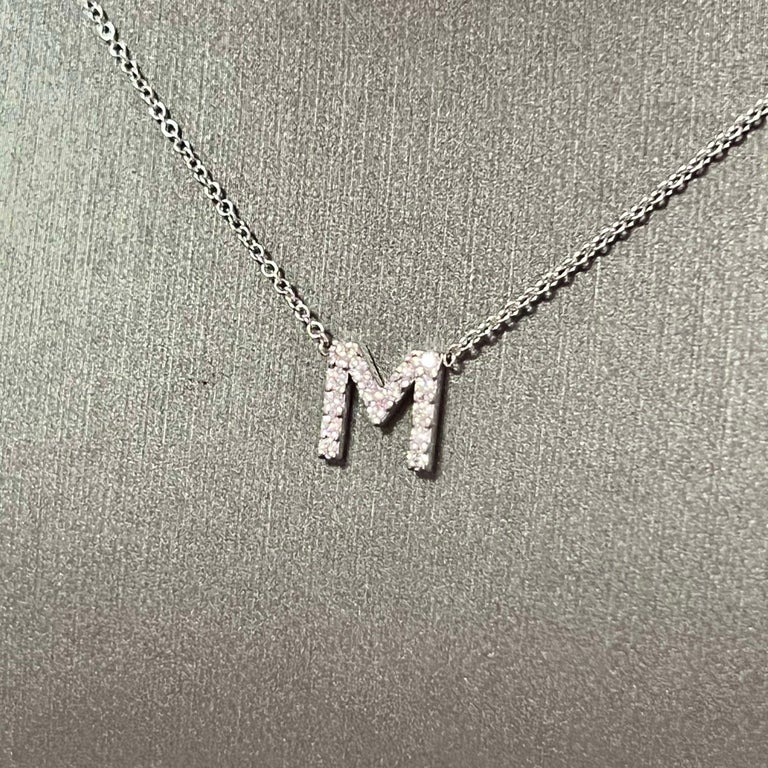 Diamond Letter "M" Pendant Necklace 14k Gold 0.19 TCW Certified For ...