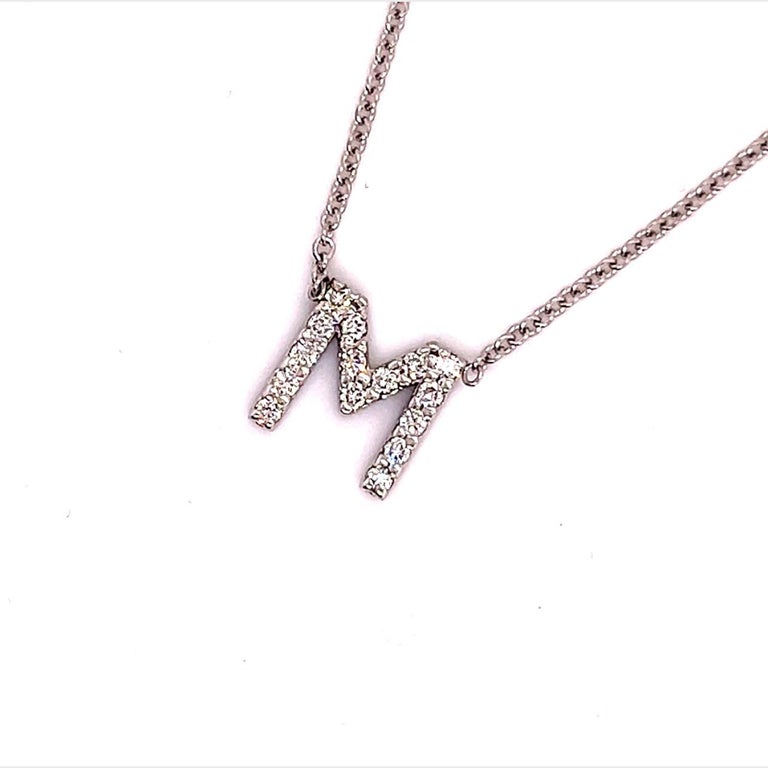Diamond Letter "M" Pendant Necklace 14k Gold 0.19 TCW Certified For ...