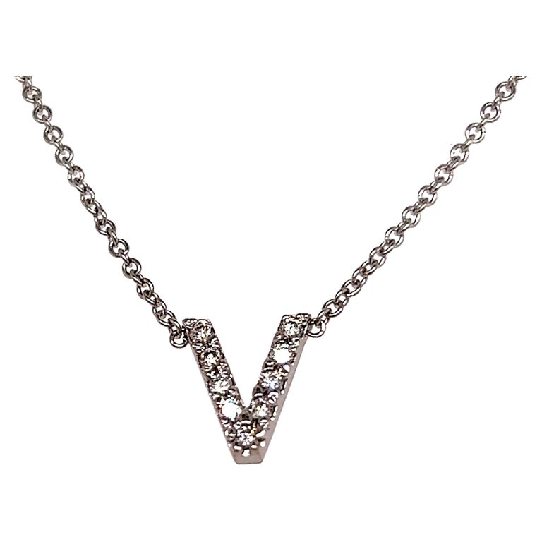 Diamond Letter "V" Pendant Necklace 14k Gold 0.11 TCW Certified For ...