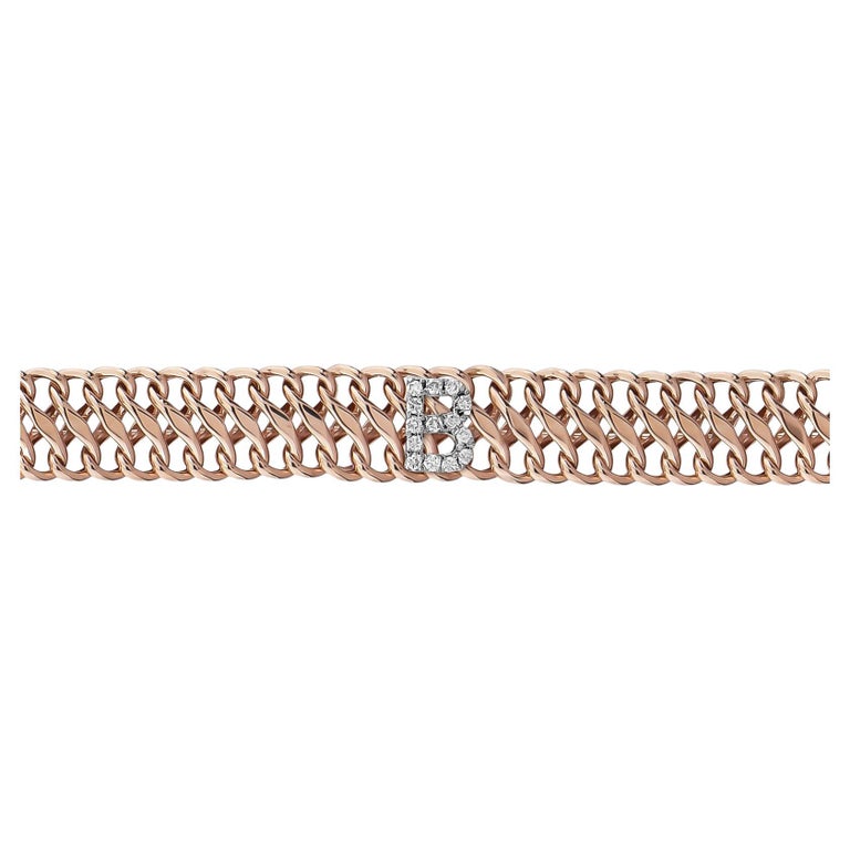 Diamond Link Bracelet Personalized B Letter in 14K Gold For Sale at 1stDibs