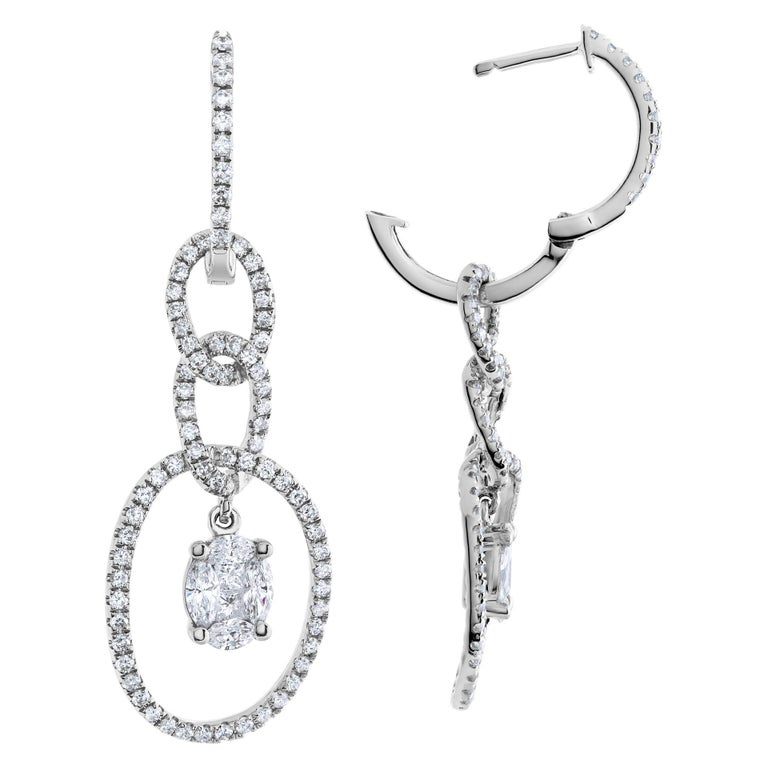 Diamond Link Drop Earring in 18k White Gold For Sale at 1stDibs