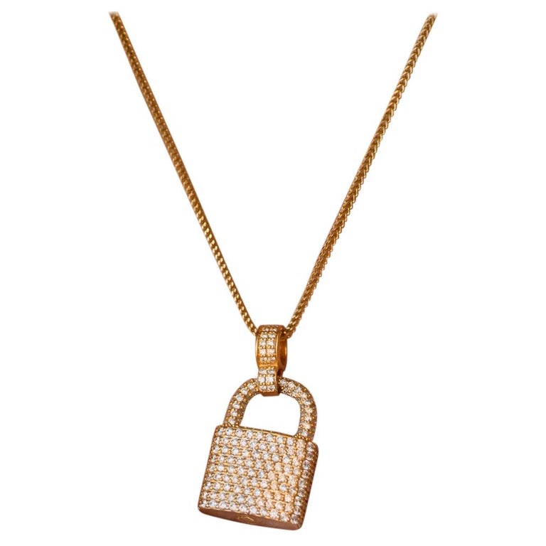 Diamond Lock Necklace, White Gold For Sale at 1stDibs