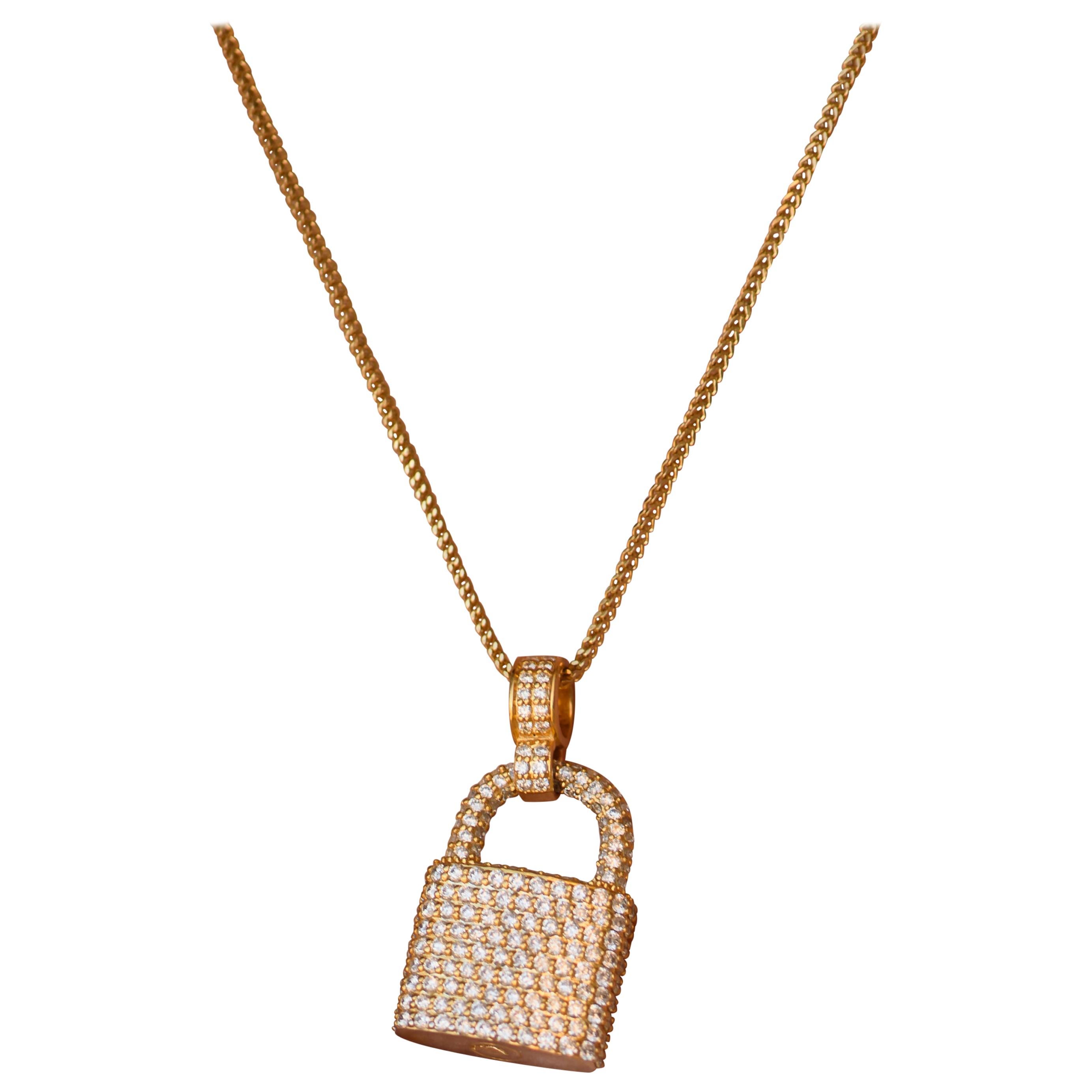 Love Lock Necklace with Baguette Diamond Solitaire For Sale at 1stDibs