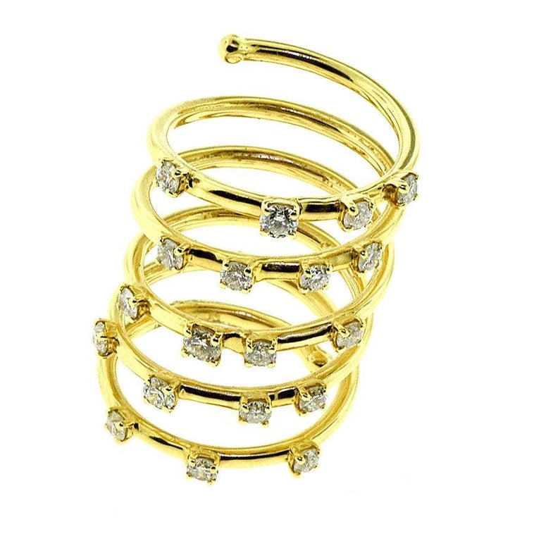 Diamond Long Wrap Finger Ring in 18 Karat Yellow Gold Ring at 1stDibs