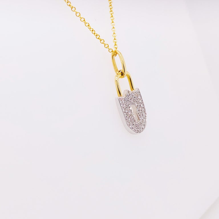 Diamond Love Lock Necklace Pave Diamonds w Chain in 14K Solid Yellow ...