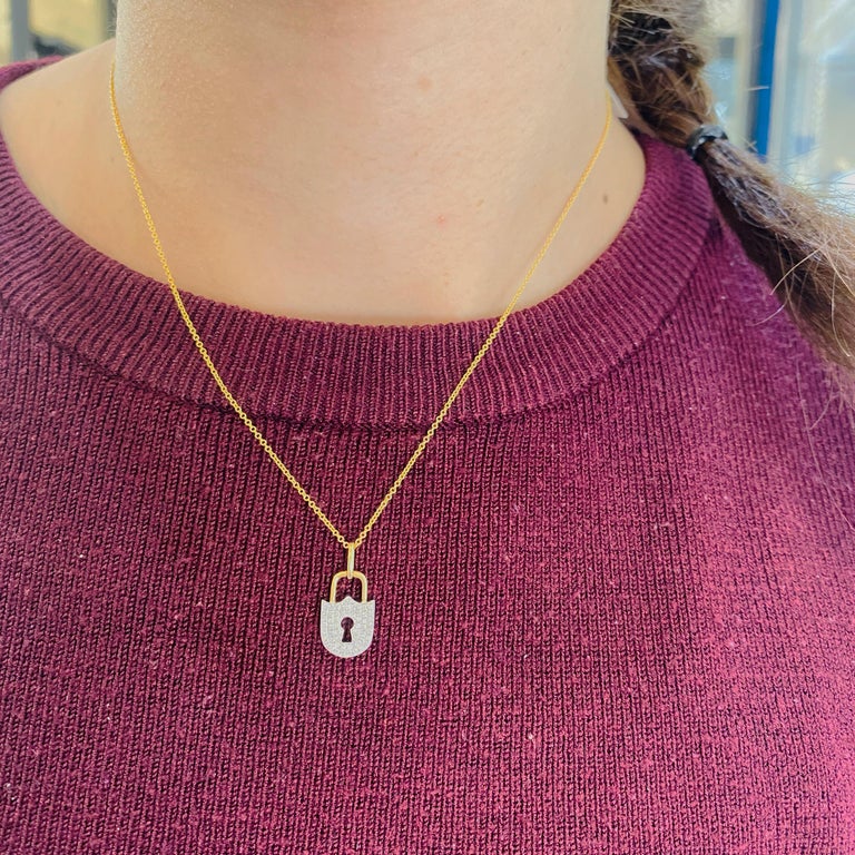 Diamond Love Lock Necklace Pave Diamonds w Chain in 14K Solid Yellow ...