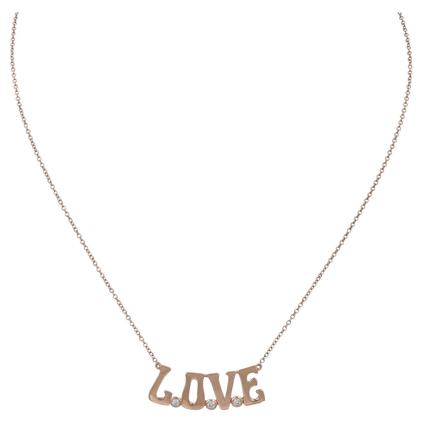 Diamond 'Love' Pendant Chain Necklace in 14kt Rose Gold For Sale at 1stDibs