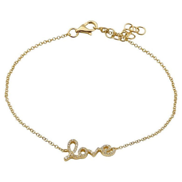 Diamond Love Script Bracelet in 14 Karat Yellow Gold For Sale at 1stDibs