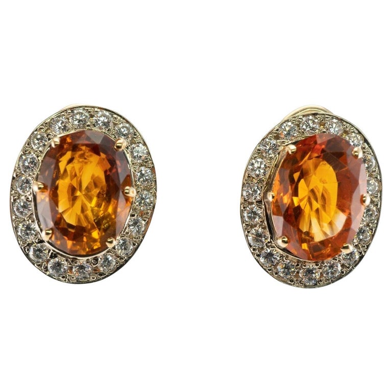 Diamond Madeira Citrine Earrings 14K Gold Omega Locks For Sale at 1stDibs