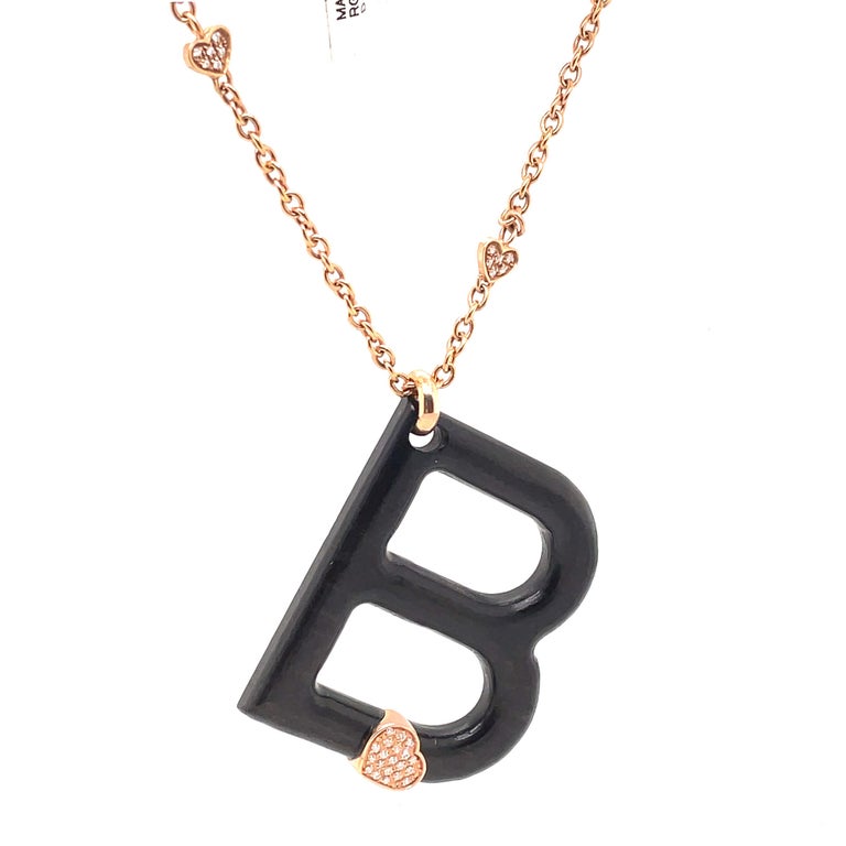 Diamond and Mahogany B Pendant Necklace 18k Rose Gold For Sale at 1stDibs
