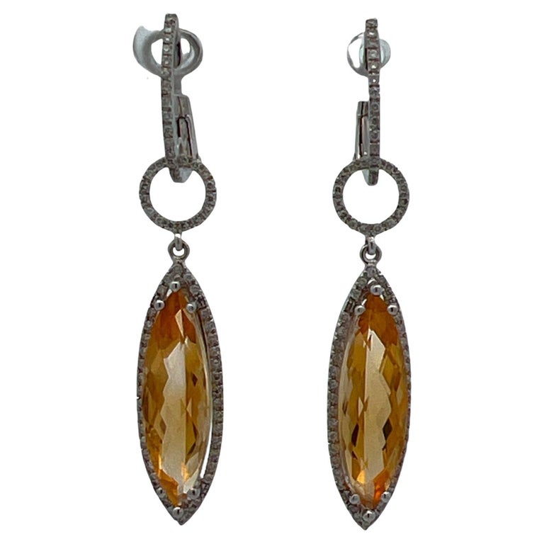 Diamond Marquise Citrine 14 Karat White Gold Drop Dangle Earrings ...