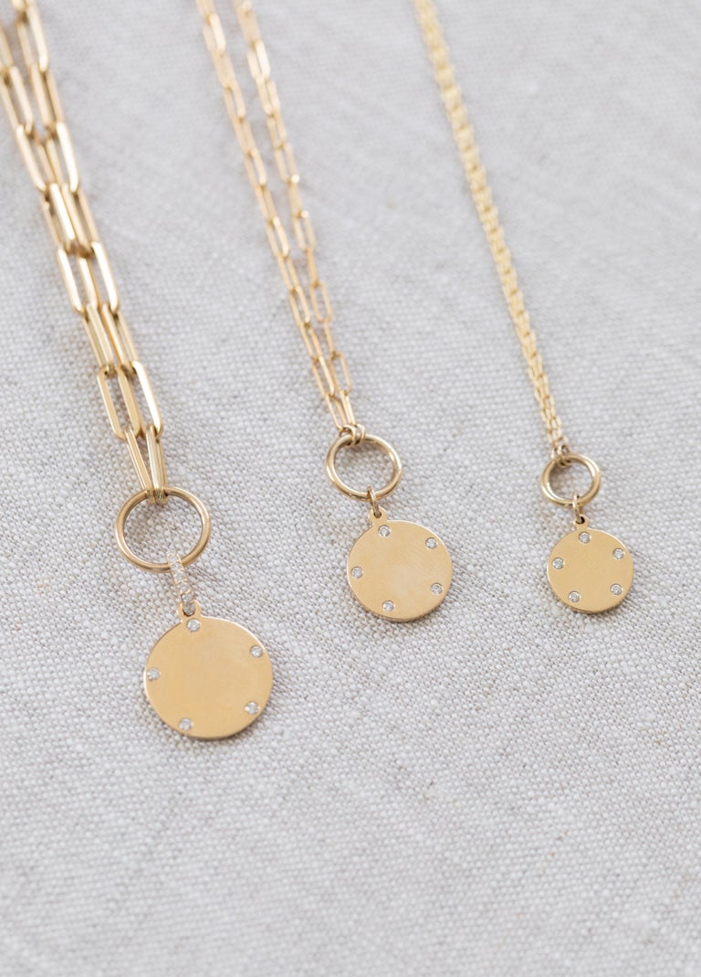 Diamond Mini Token Necklace in 14k Yellow Gold For Sale at 1stDibs