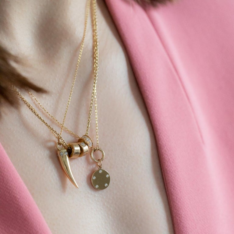 Diamond Mini Token Necklace in 14k Yellow Gold For Sale at 1stDibs