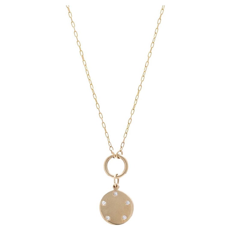 Diamond Mini Token Necklace in 14k Yellow Gold For Sale at 1stDibs