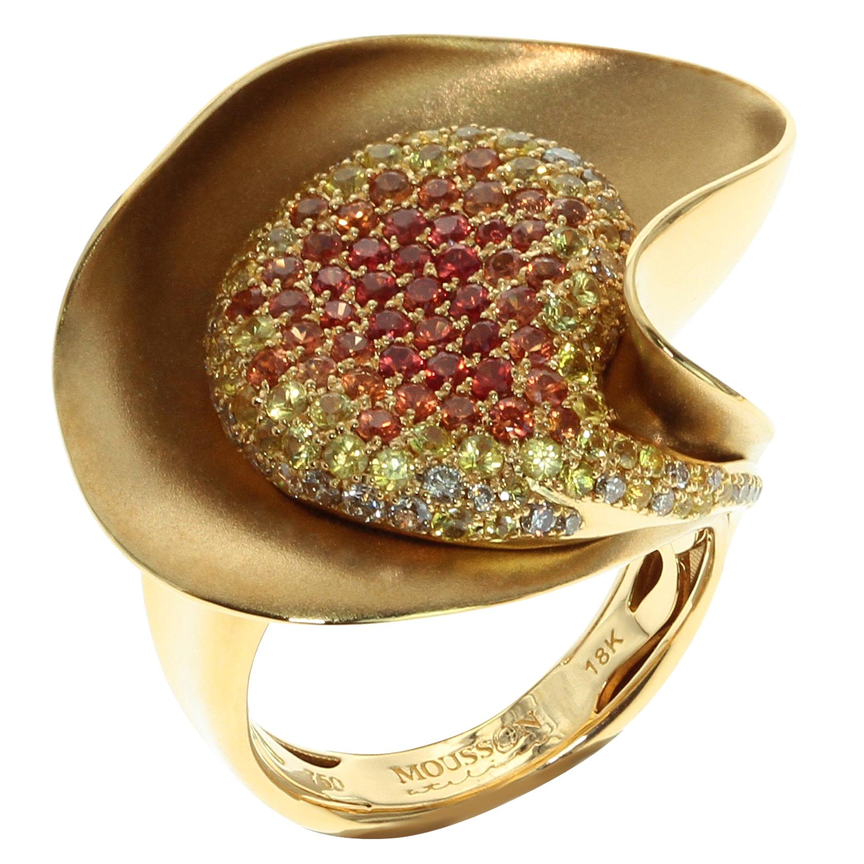 18 Karat Yellow Gold 1980s Multi-Color Gemstone Ring For Sale at 1stDibs