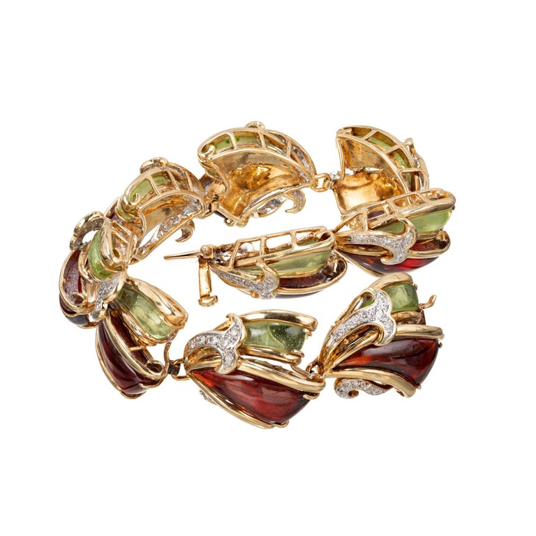 Diamond Multicolored Enamel Inlay Gold Bracelet For Sale at 1stDibs