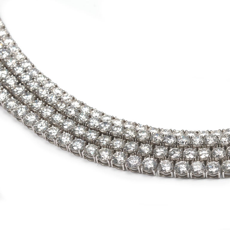 Diamond Multi-Row Platinum Necklace, 82.60 Carats For Sale at 1stDibs