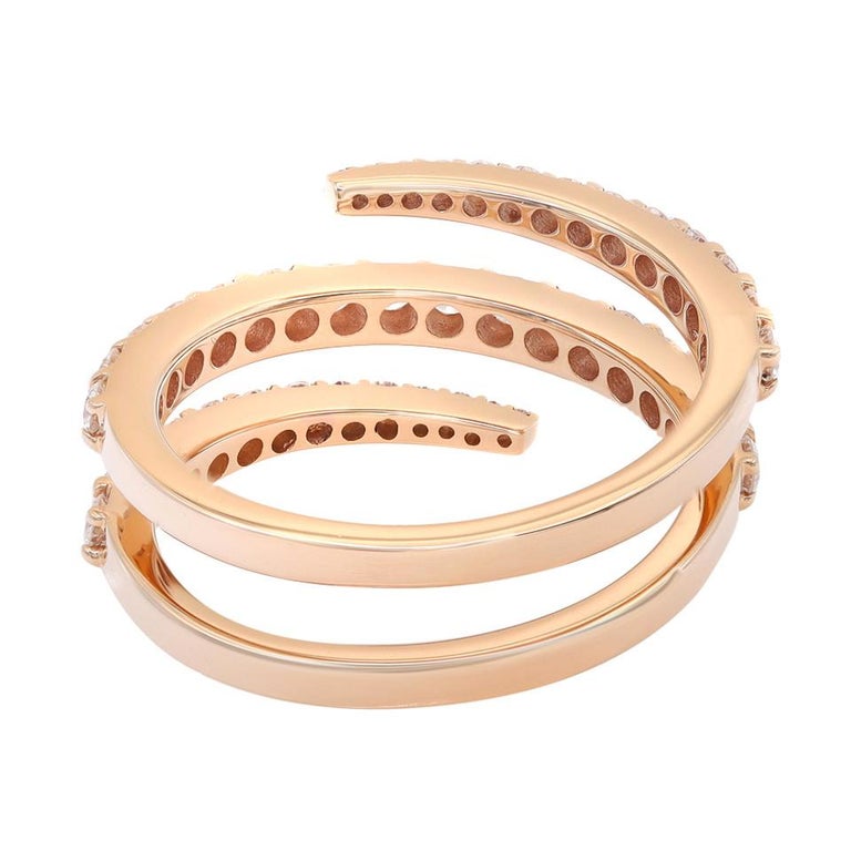 Diamond Multi-Row Spiral Ring in 18K Rose Gold For Sale at 1stDibs