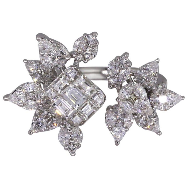 Diamond Multi Shape Open Flower Ring For Sale (Free Shipping) at 1stDibs