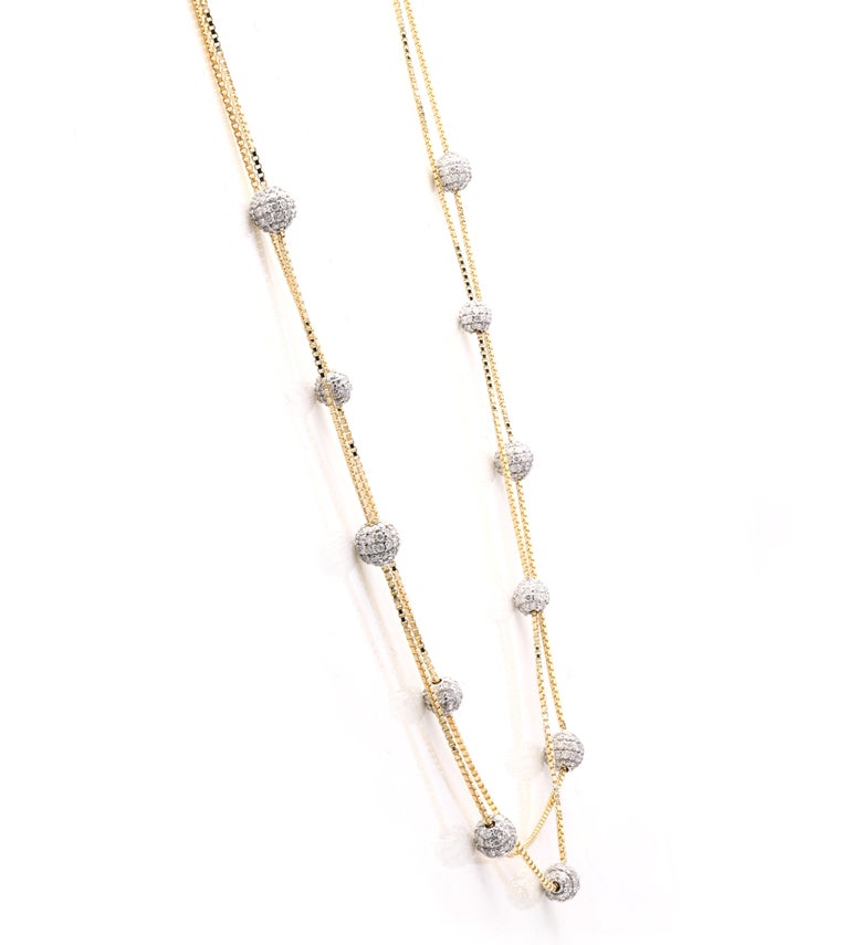 Diamond Multi Strand Beaded Necklace in 18K Solid Yellow Gold For Sale ...