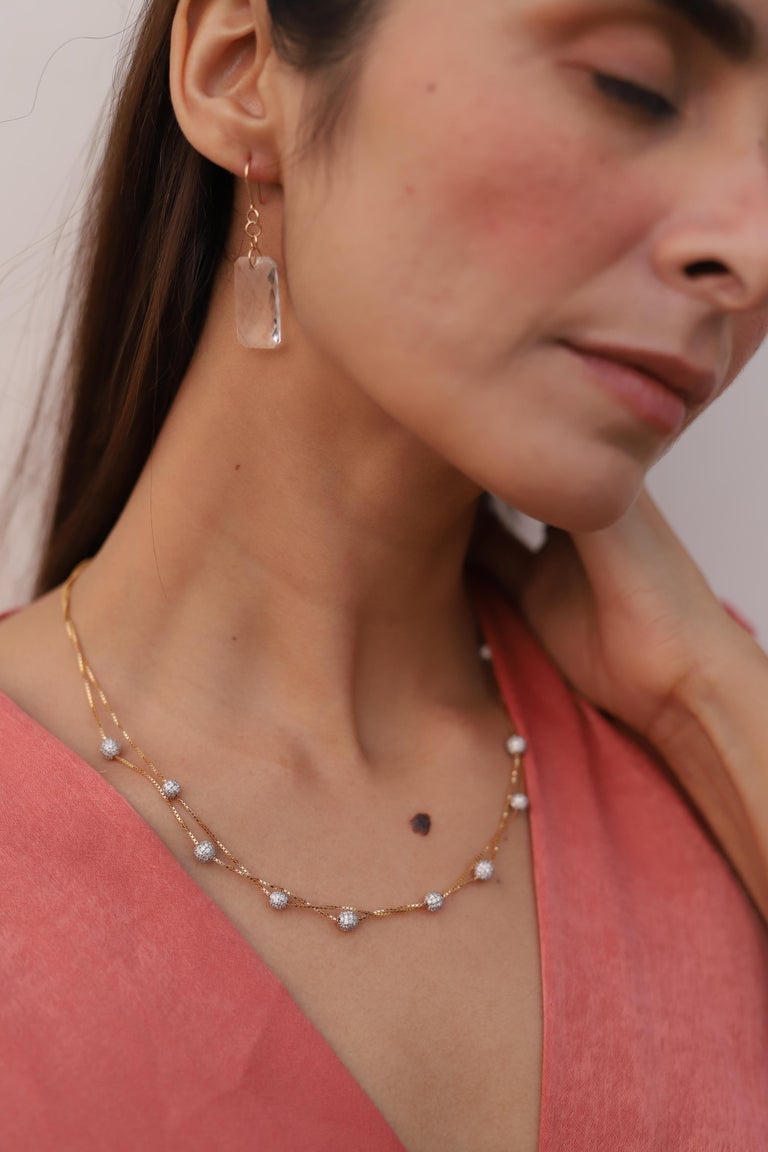 Diamond Multi Strand Beaded Necklace in 18K Solid Yellow Gold For Sale ...