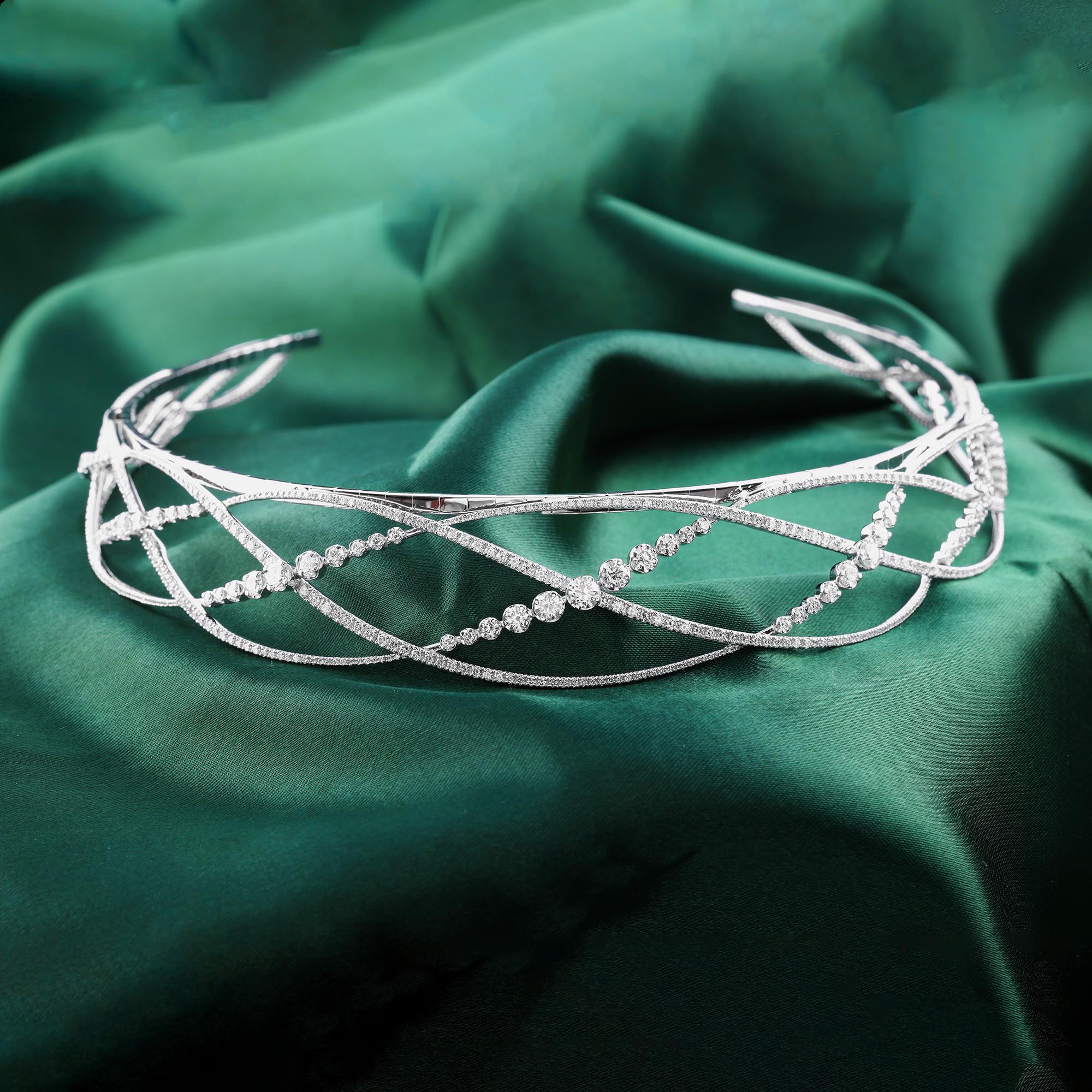 Haute Joaillerie Natural Diamond Tiara in 18K White Gold, 13.59 Carats ...