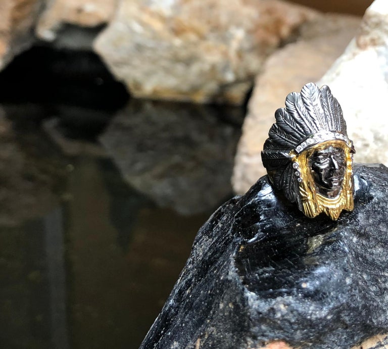 Diamond Native American Ring Set in 18 Karat Gold Settings For Sale at ...