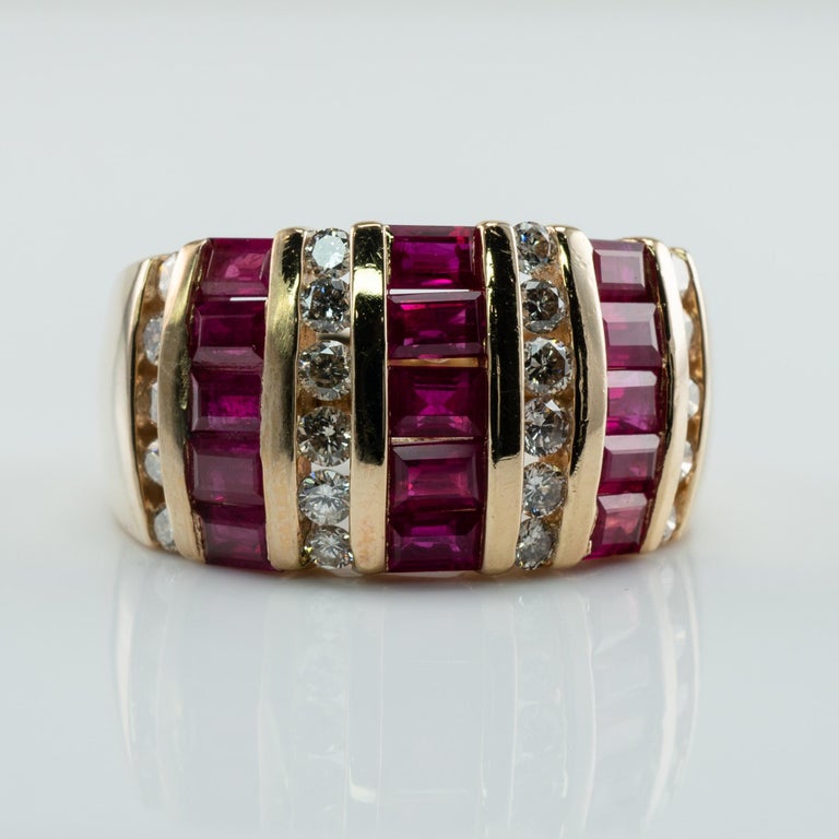 Diamond Natural Ruby Ring Band 14K Yellow Gold BH For Sale at 1stDibs