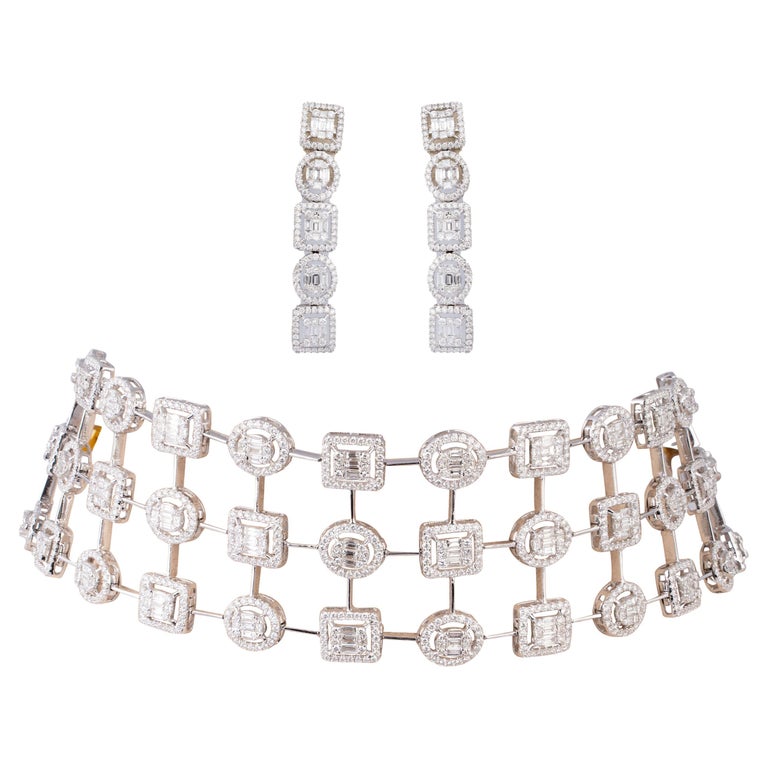 18k gold Diamond Necklace Set For Sale at 1stDibs