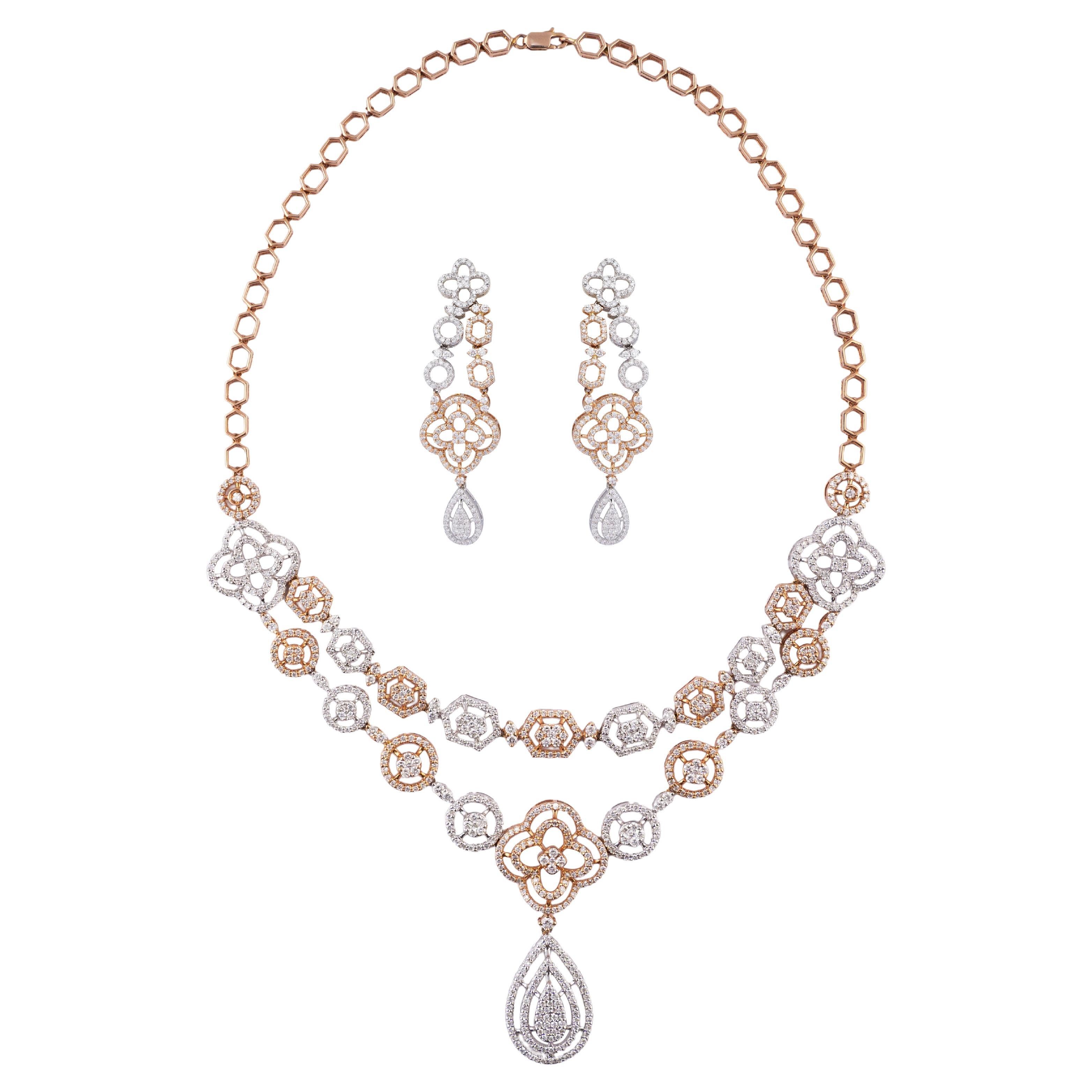 14k gold Diamond Necklace Set For Sale at 1stDibs