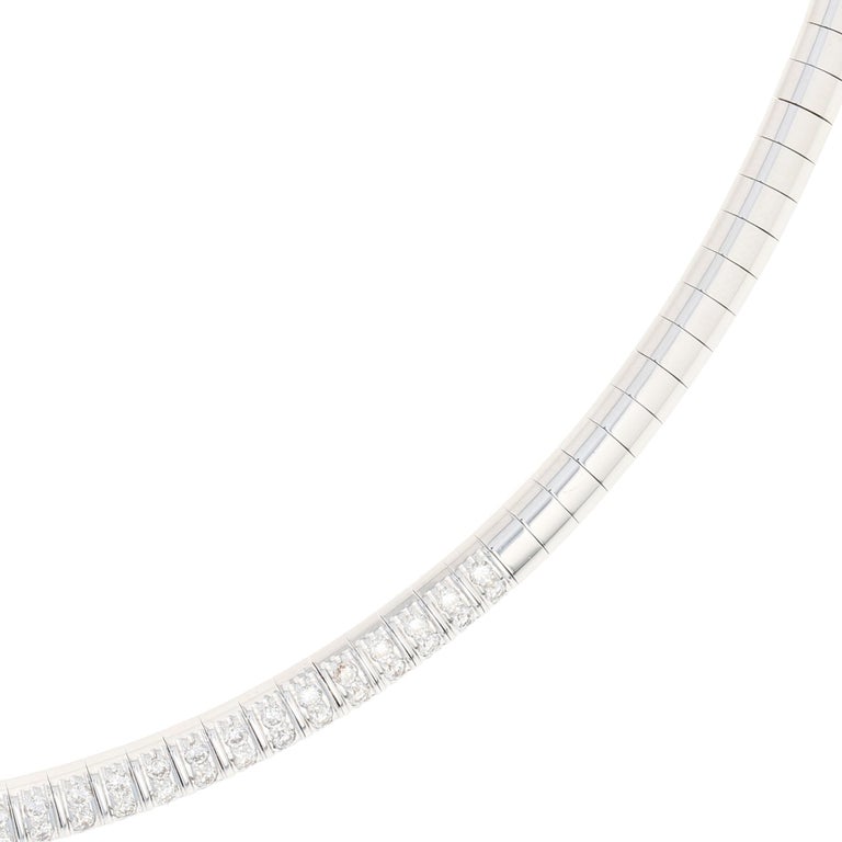 Diamond Omega Chain Necklace 16" - 18k White Gold Round Cut 1.26ctw at ...