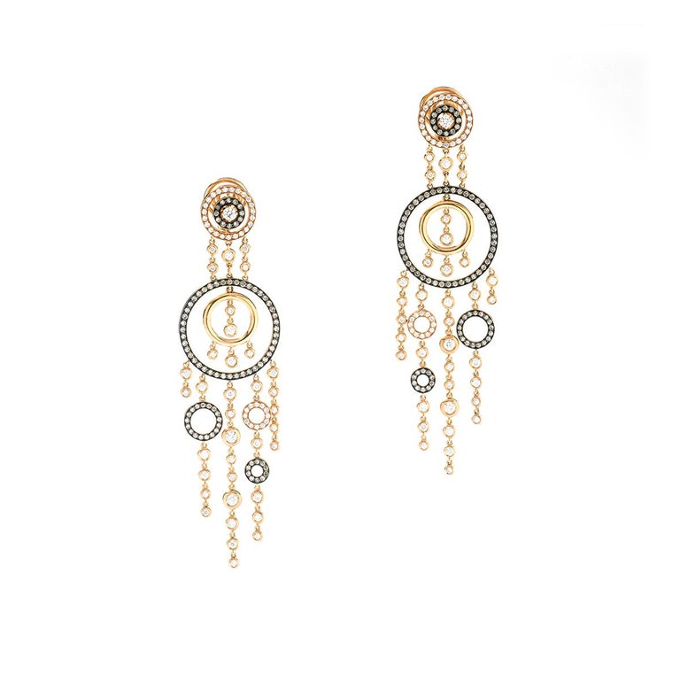 Diamond on Gold Ear Pendant Earrings For Sale at 1stDibs