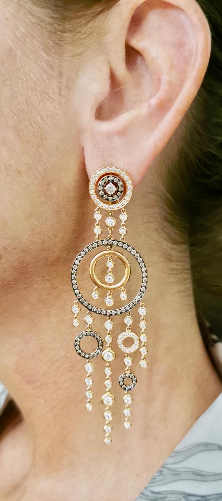 Diamond on Gold Ear Pendant Earrings For Sale at 1stDibs