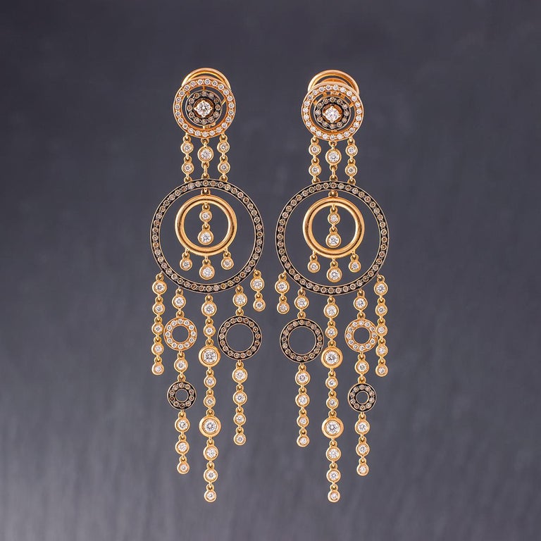 Diamond on Gold Ear Pendant Earrings For Sale at 1stDibs