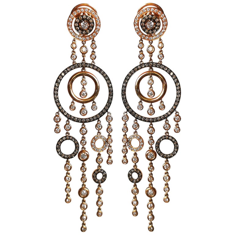 Diamond on Gold Ear Pendant Earrings For Sale at 1stdibs